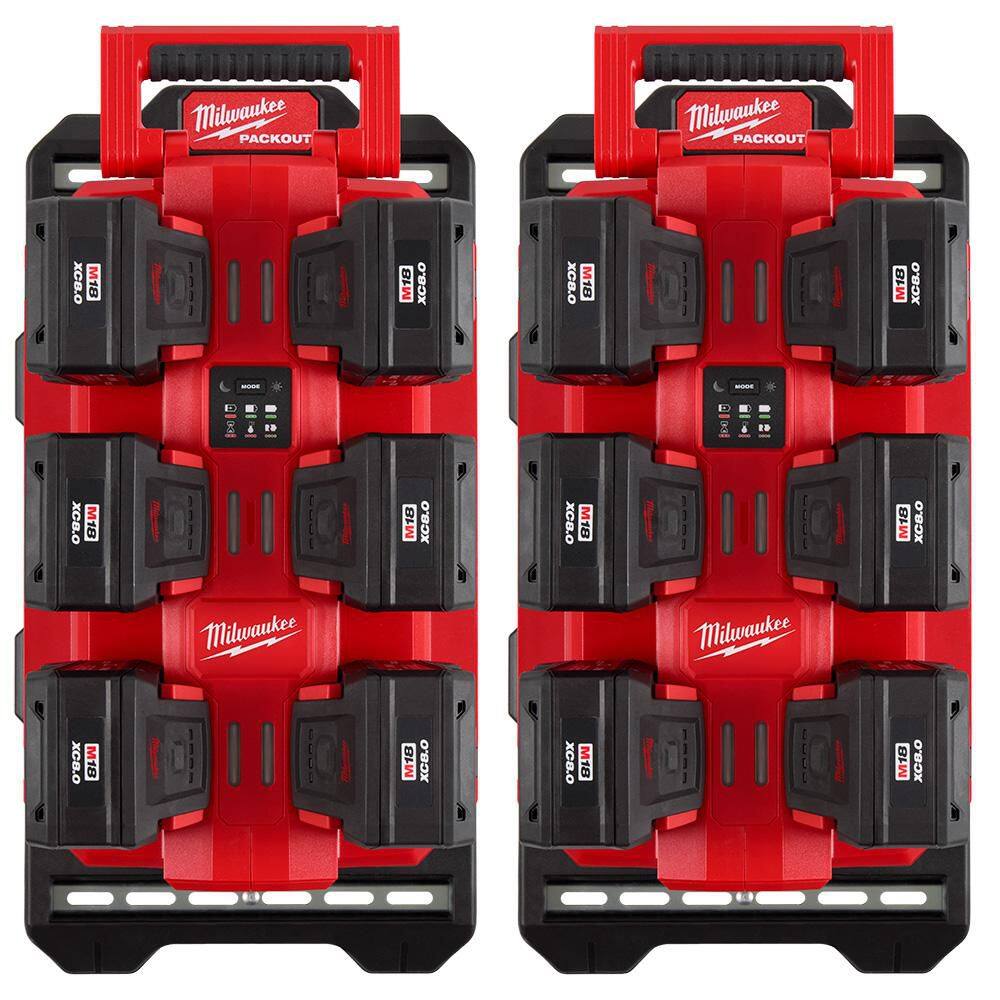 Milwaukee M18 18V PACKOUT 6-Port Daisy Chain Rapid Charger (2) w/ (2 ...