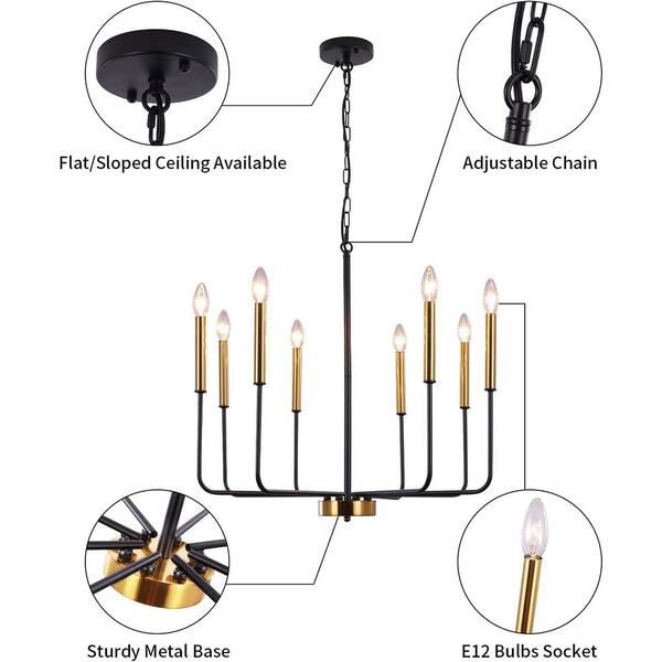 LWYTJO Classic 26.8in. 8-Light Black/Gold Rustic Linear Chandelier ...