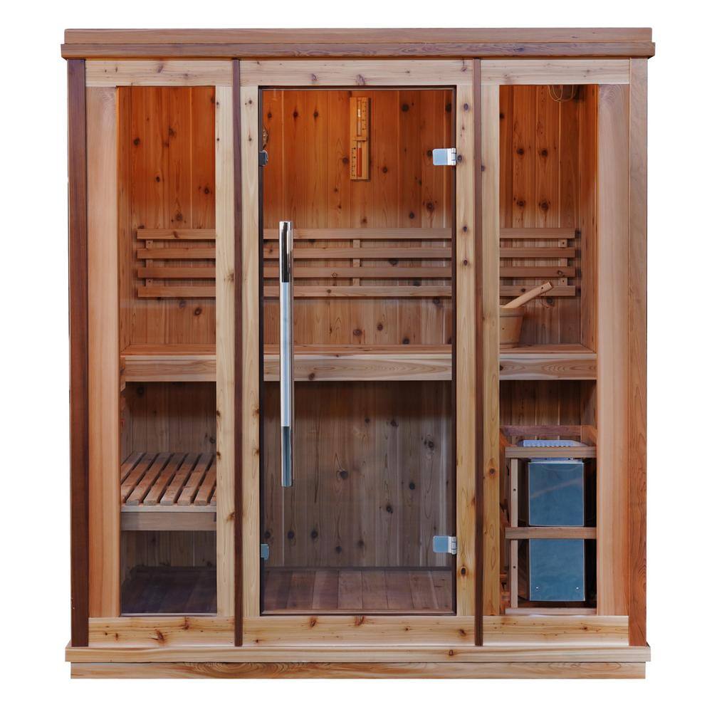 SUNRAY SAUNAS Hampton 3-Person Indoor Hemlock Wet/Dry Sauna with 4.5 kW ...