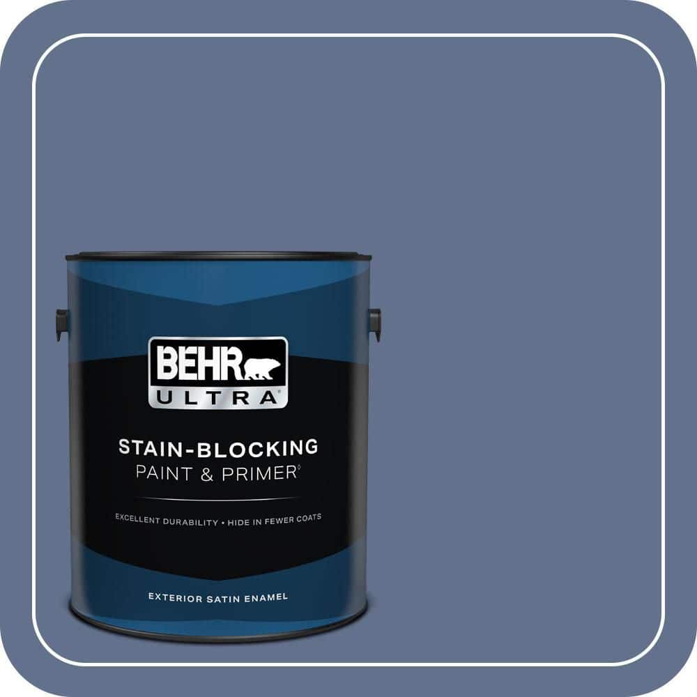 BEHR ULTRA 1 gal. #600F-6 Atlantic Blue Satin Enamel Exterior Paint ...