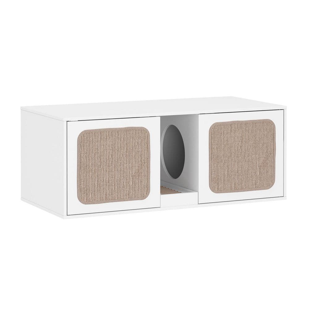 FUFU&GAGA Litter Box Enclosure 2-Sisal Doors,Indoor Wood Stackable Cat ...