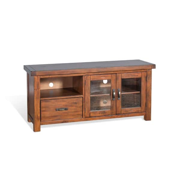 Benjara Reggie Brown TV Stand Fits TV's up to 50 to 55 in. with Glass ...