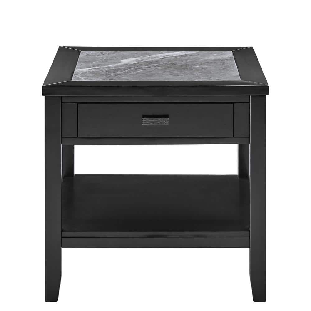 Steve Silver Garvine 25 in. Ebony Rectangle Stone End Table Stone Top and Storage GV100E - The ...