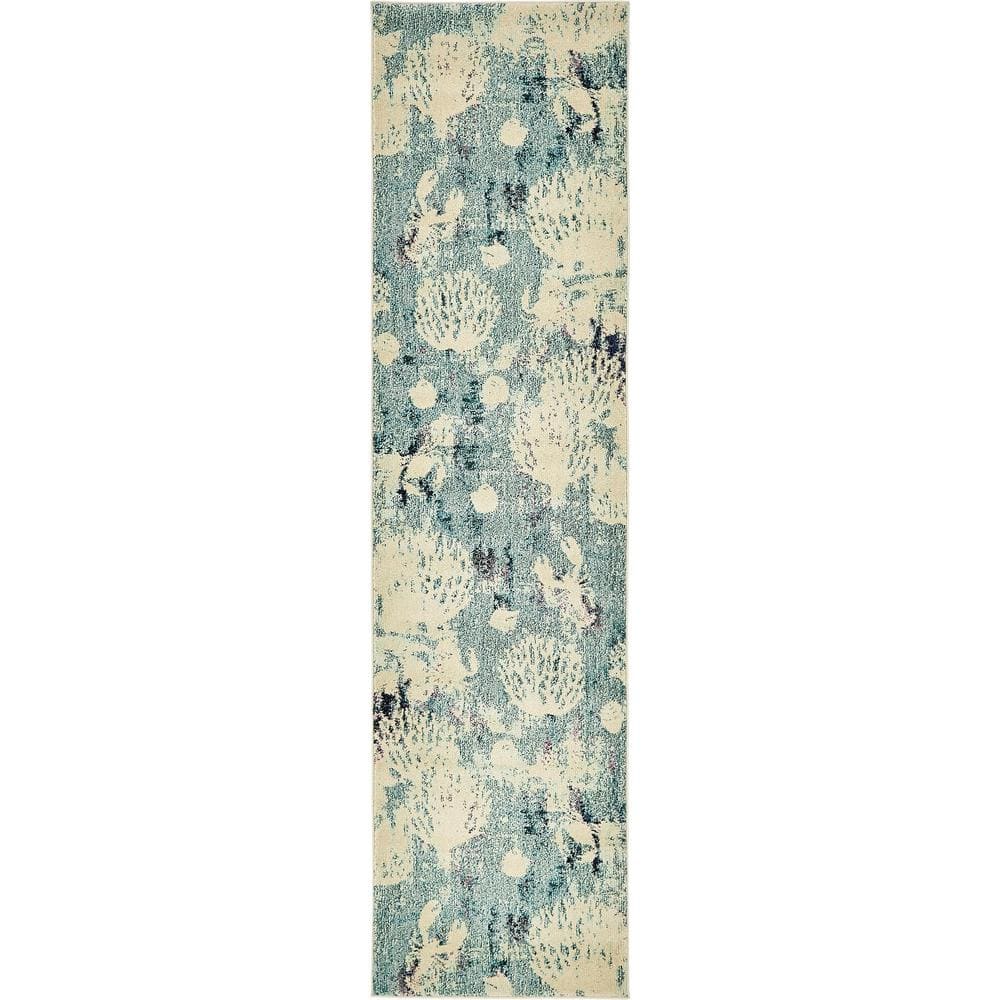 Unique Loom Positano Seashell Light Blue 2' 7 x 10' 0 Runner Rug ...