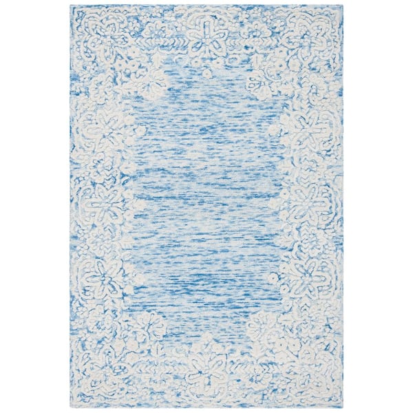SAFAVIEH Glamour 4 ft. x 6 ft. Blue/Ivory Border Ornate Area Rug ...