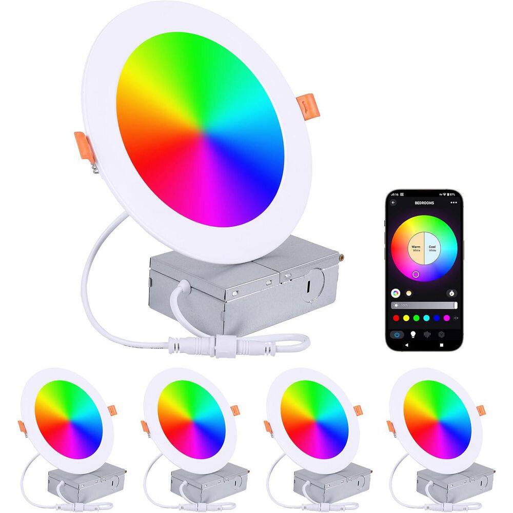 WYZM Smart Integrated LED 6 in. 12W RGBCW Canless Recessed Light for ...