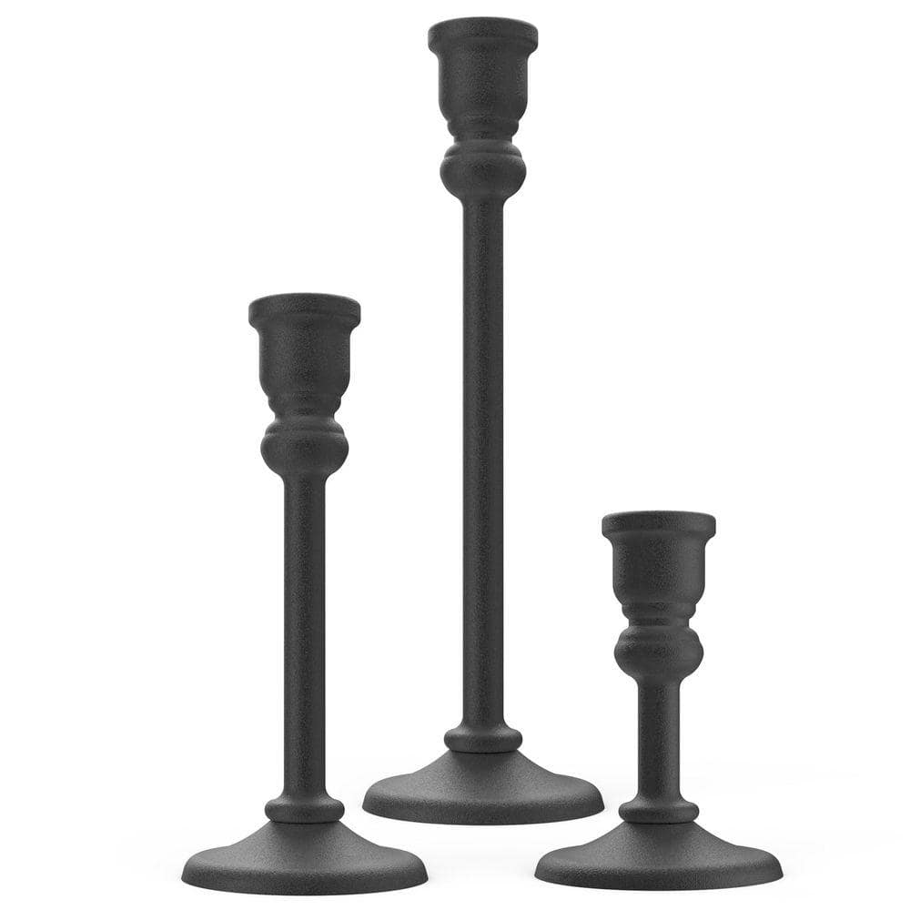 3-Piece Black Metal Candle Holder Set-Heavy Duty Alloy Taper ...