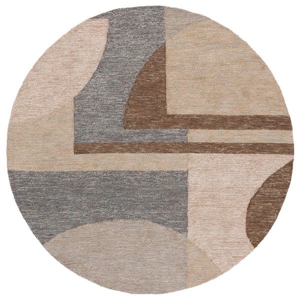 SAFAVIEH Natural Fiber 6 ft. x 6 ft. Natural/Gray Geometric Round Area ...