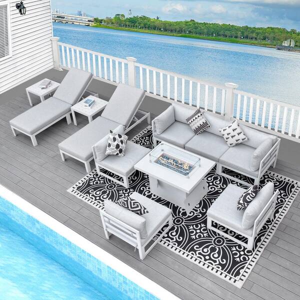FINCATI 13-Piece White Aluminum Outdoor Patio Conversation Set with ...
