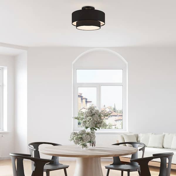 AVIANCE LIGHTING Hillcott 15 in. 3-Light Black Industrial Semi-Flush ...