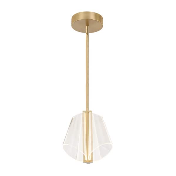 KUZCO Mulberry 11 in. 1 Light 44-Watt Brushed Gold/Light Guide Integrated LED Pendant Light ...