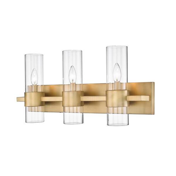 Lawson 25 in. 3-Light Rubbed Brass Vanity-Light with Clear Glass Shade ...