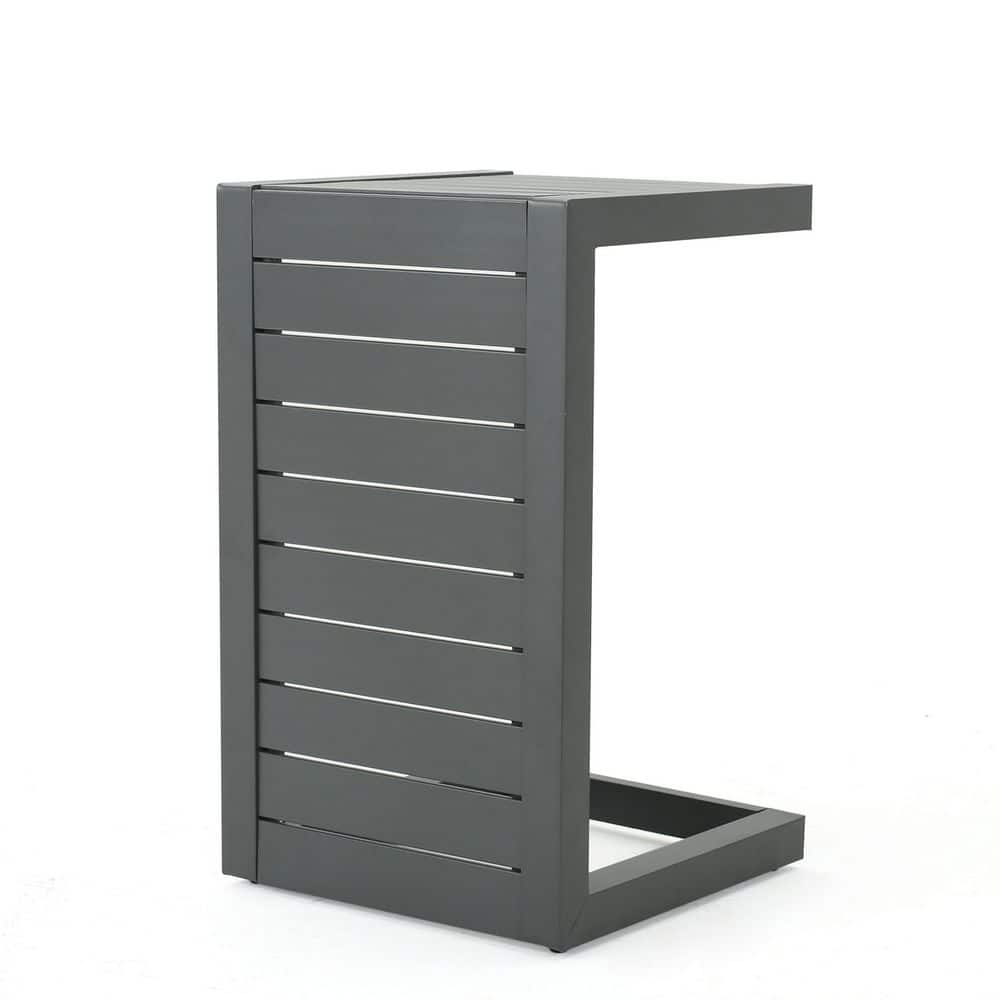 Gray Aluminum Outdoor Side Table with C-Shaped Design, Portable, Light ...