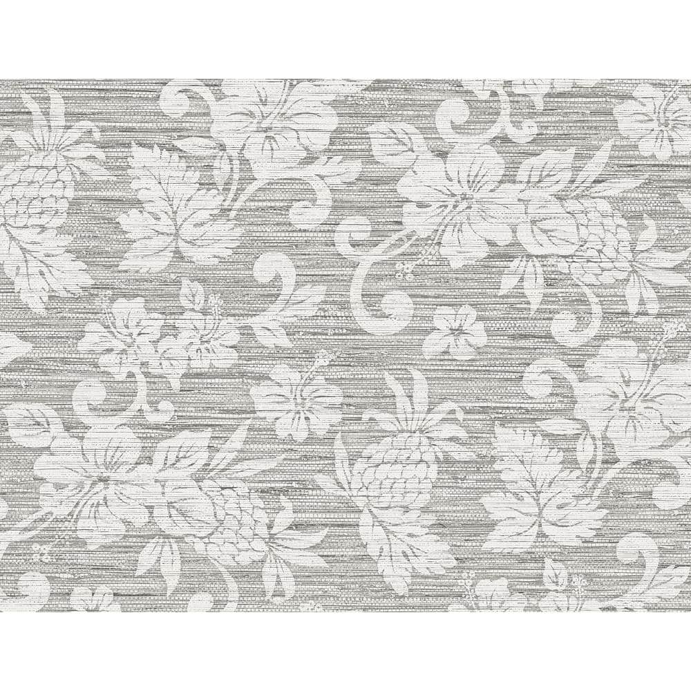 Seabrook Designs Half Moon Grey Juno Island Floral Embossed Vinyl ...