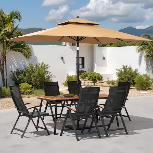 Pellebant 9-Piece Brown Aluminum Outdoor Dining Set with Foldable ...
