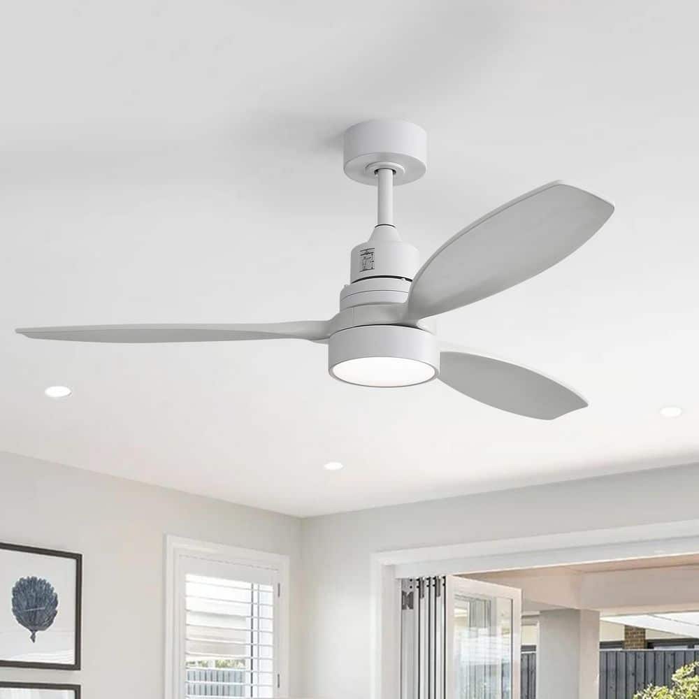 CACI Mall 52 in. Indoor/Outdoor White Ceiling Fan Integrated LED with ...
