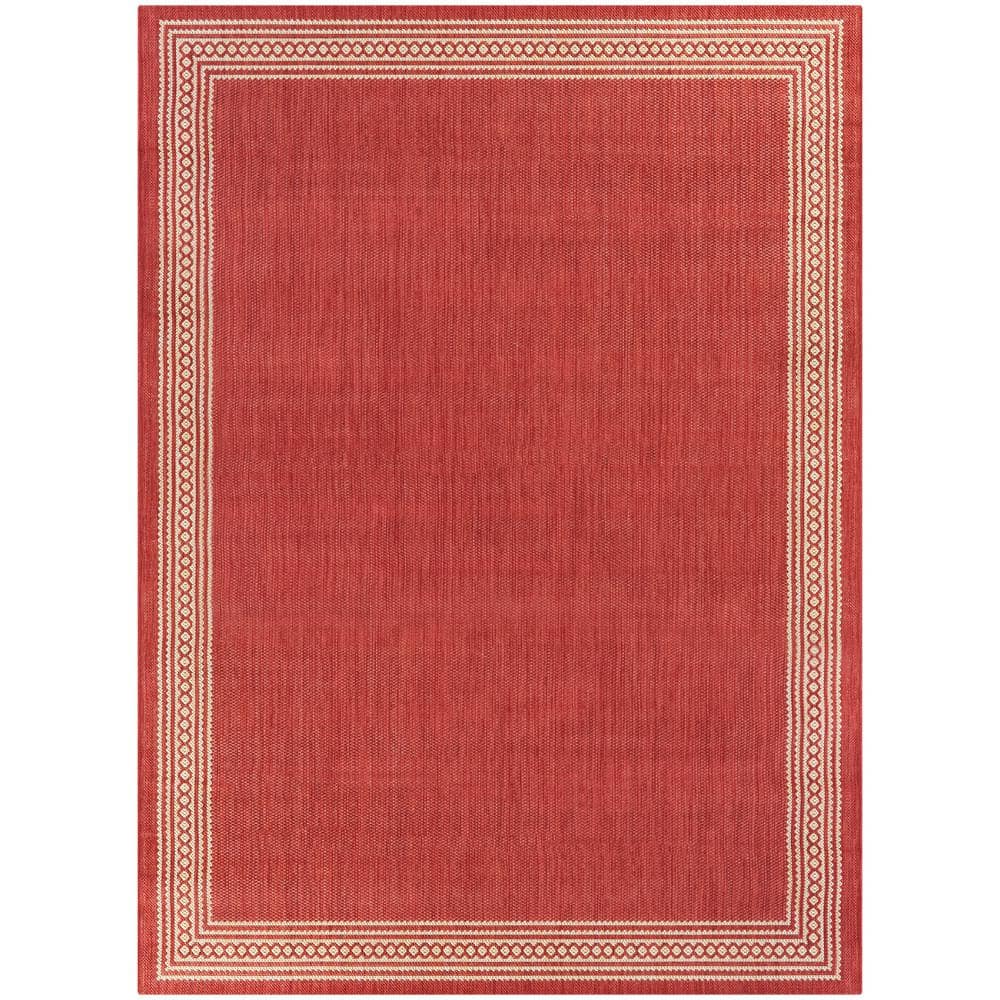 Hampton Bay Amber with Tan Multi Border 8 ft. x 10 ft. Indoor/Outdoor ...