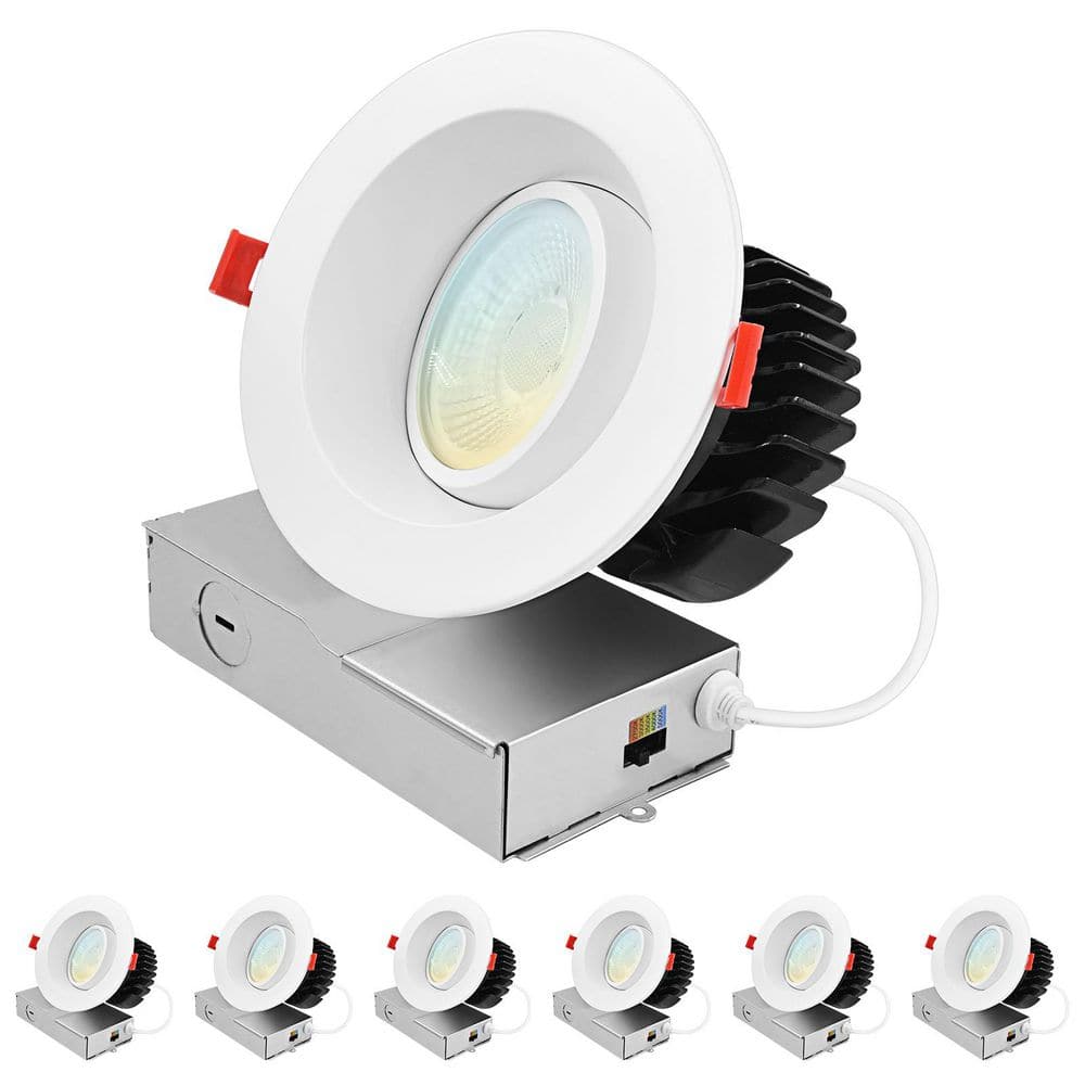 LUXRITE 4 in. Integrated LED Recessed Light J-Box Gimbal 5CCT 18W ...