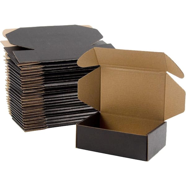 6x4x2 Inches Black Corrugated Cardboard Mailer Boxes Easy Fold 25 Pack ...