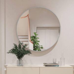 Nestfair 32 in. W x 32 in. H Black Round Brushed Aluminum Frame Mirror ...