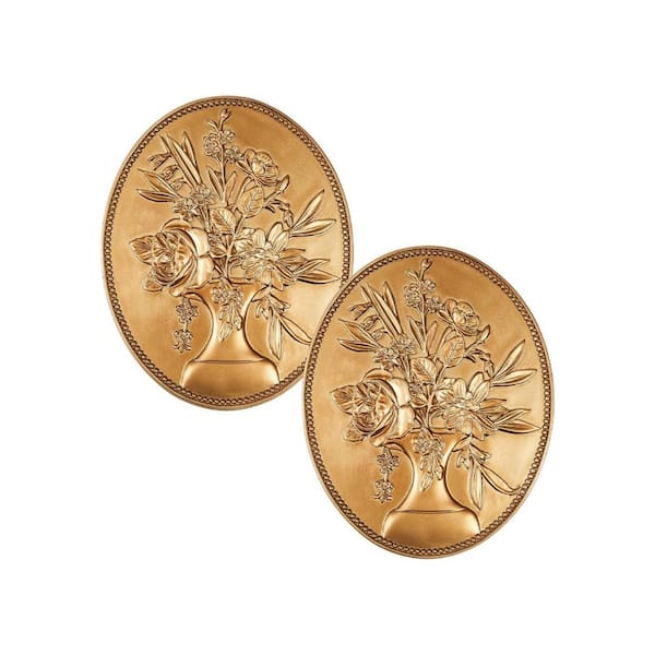 2 Pieces 10 in. x 8 in. Gold Metal Flower Embossed with Wall ...