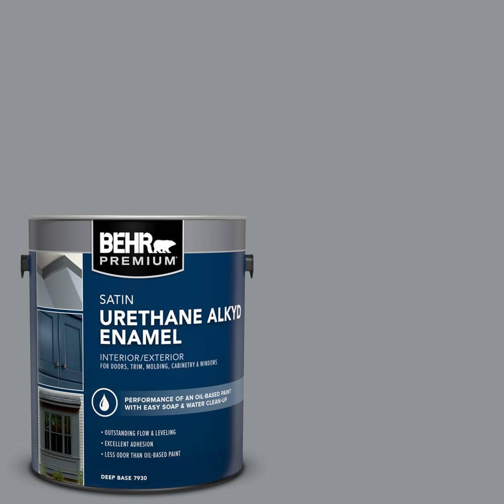 BEHR PREMIUM 1 gal. #PPU26-05 Flint Gray Urethane Alkyd Satin Enamel ...