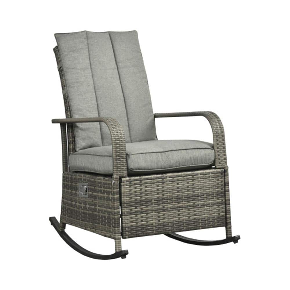 ITOPFOX 1-Piece Gray PE Wicker Outdoor Rocking Chair Patio Recliner ...