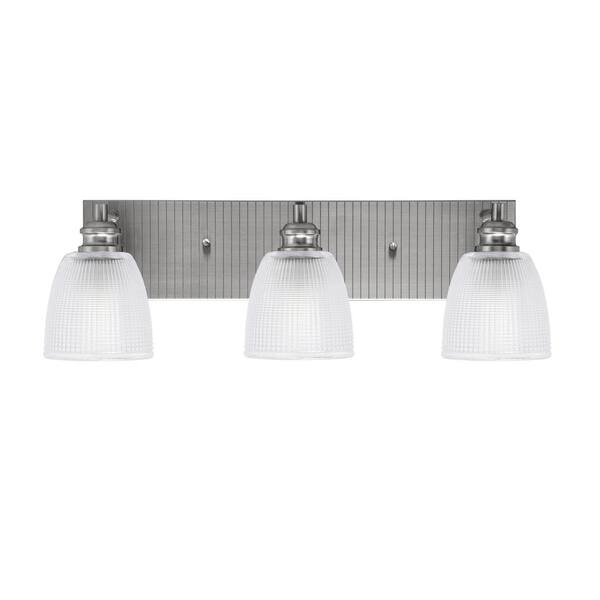 Albany 23 in. 3-Light Brushed Nickel Vanity Light with Clear Ribbed ...