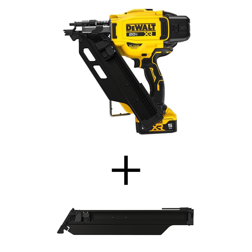 DEWALT 20V Lithium-Ion 30° Cordless Framing Nailer Kit and Extended ...