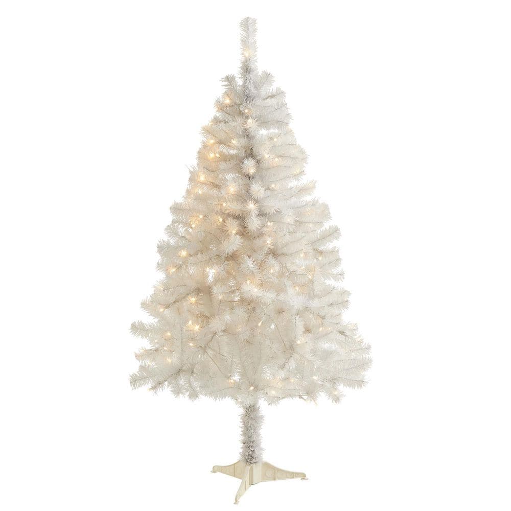 Nearly Natural 5 ft. Pre-Lit White Artificial Christmas Tree with 150 ...