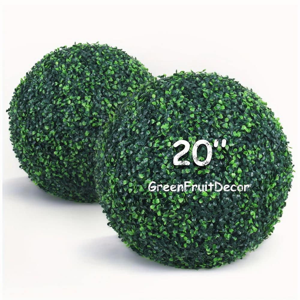 LHY 20 in. 2-Pieces 4-Layer Leaves Artificial Boxwood Ball Topiary ...