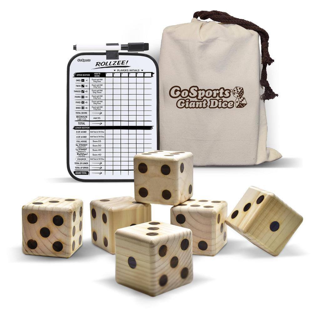 GoSports 2.5 in. Giant Wooden Playing Dice Set with Bonus Rollzee ...