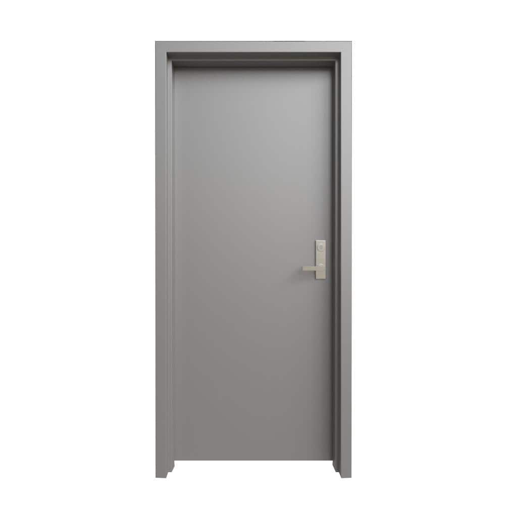 FORTIS DOORS 40 in. x 80 in. Left-Handed Gray Primed Steel Commercial ...