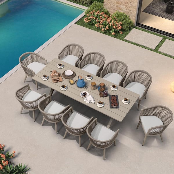 PURPLE LEAF 11-Piece Aluminum All-Weather Wicker Outdoor Dining Set ...
