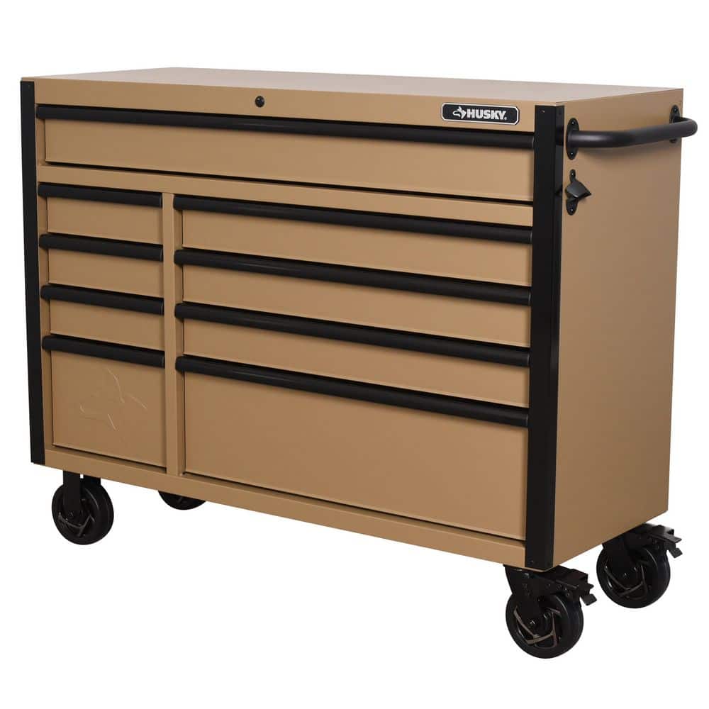 Husky Heavy Duty 52 in. W 9-Drawer Matte Tan Rolling Tool Cabinet ...