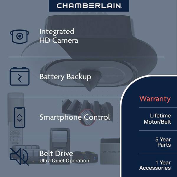 Chamberlain Secure View 3/4 HP LED Quiet Belt Drive Smart Garage Door ...