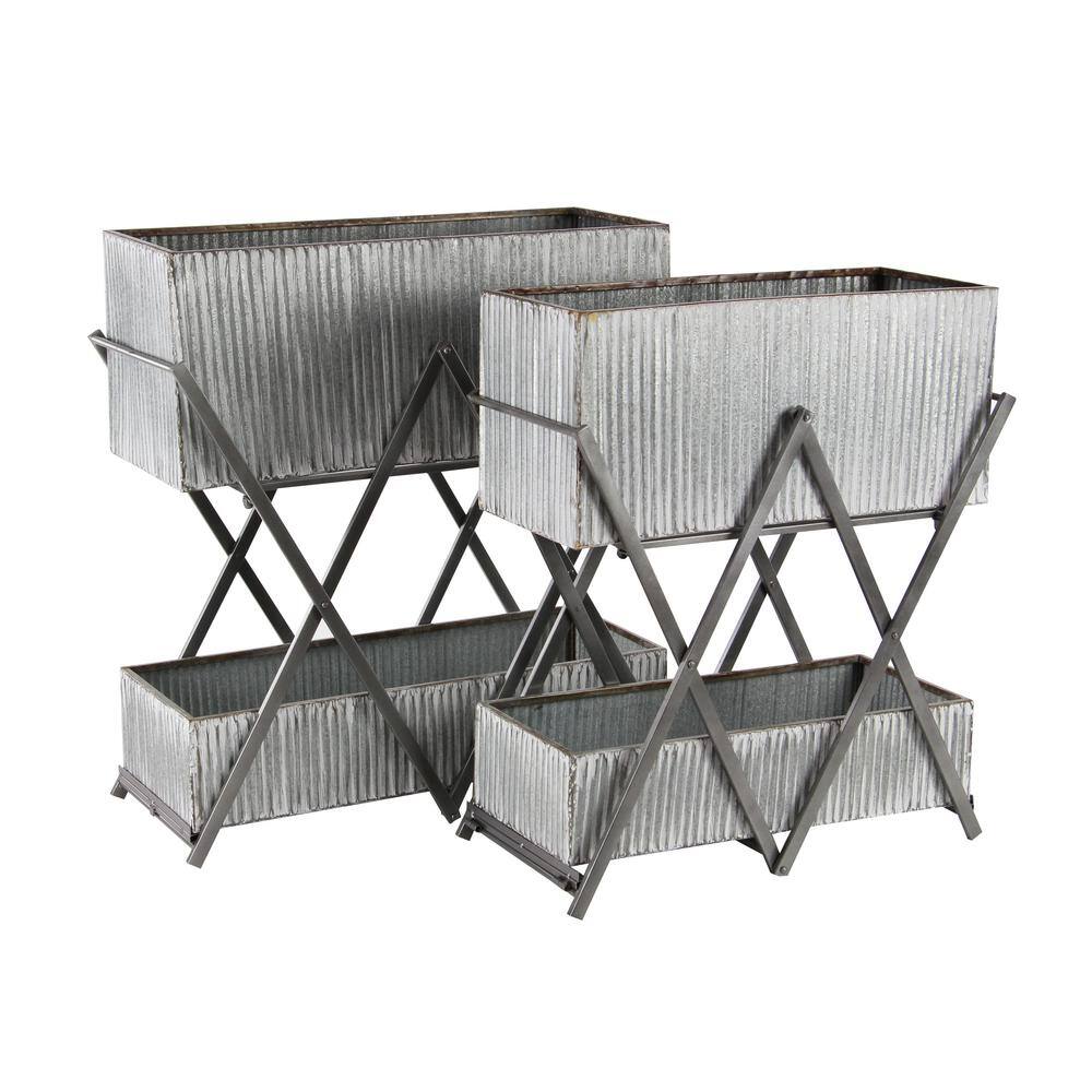 Litton Lane Modern 29 in. and 31 in. Silver Rectangular Double-Deck ...
