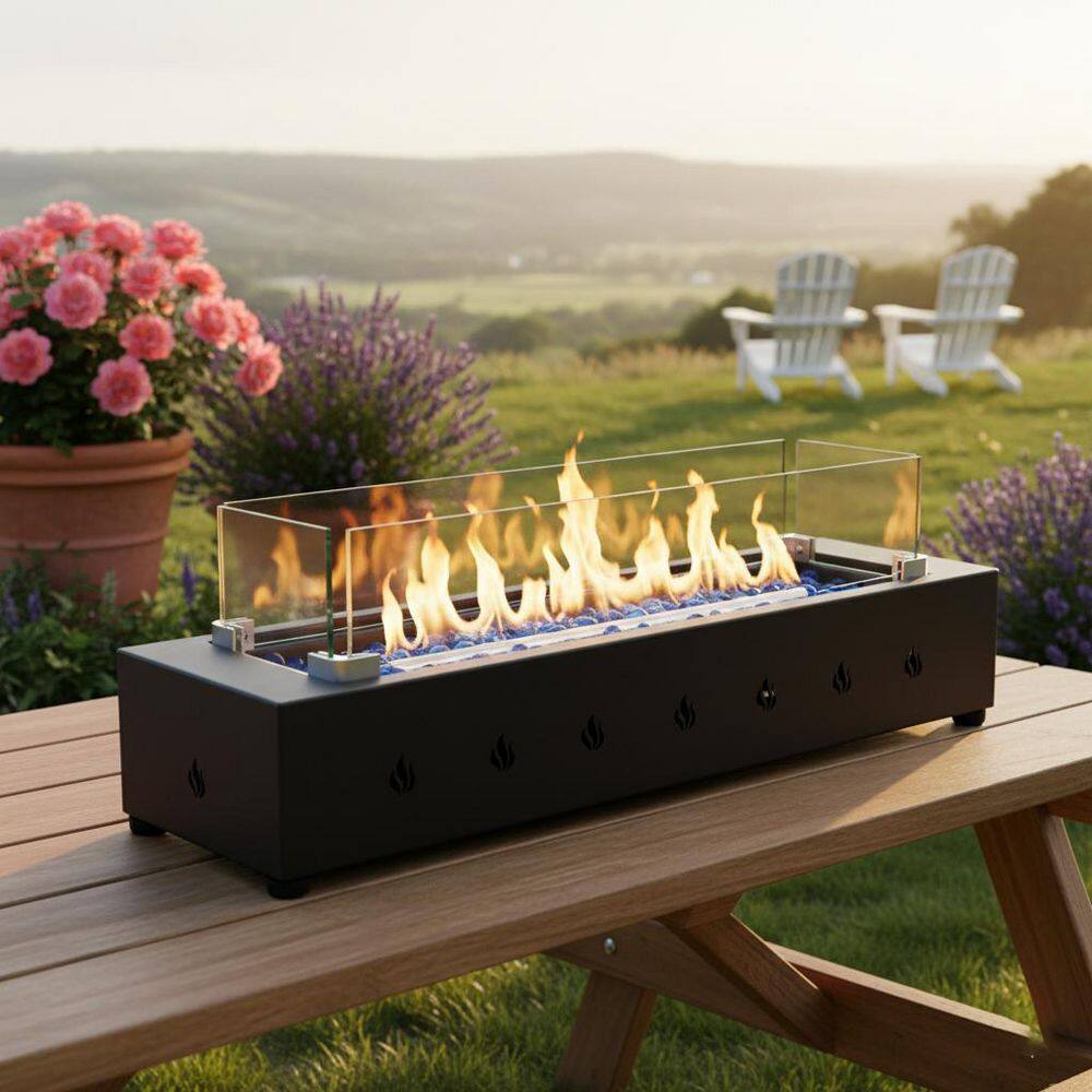 28 in. Rectangle Fire Pit, 40000 BTU Outdoor Propane Fire Pit W2025003 ...