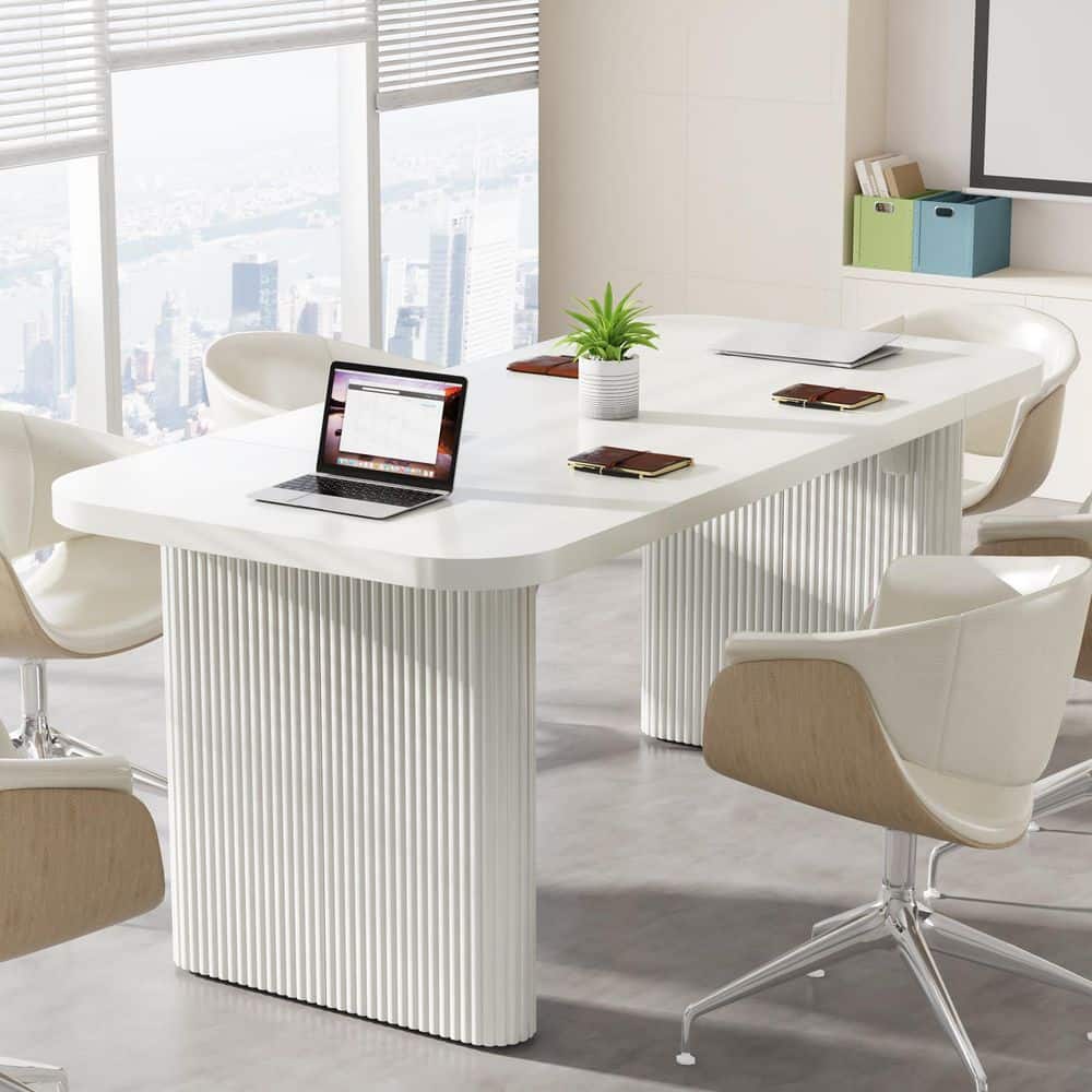 BYBLIGHT Moronia 62 in. Rectangle White Wood Conference Table, Seminar ...