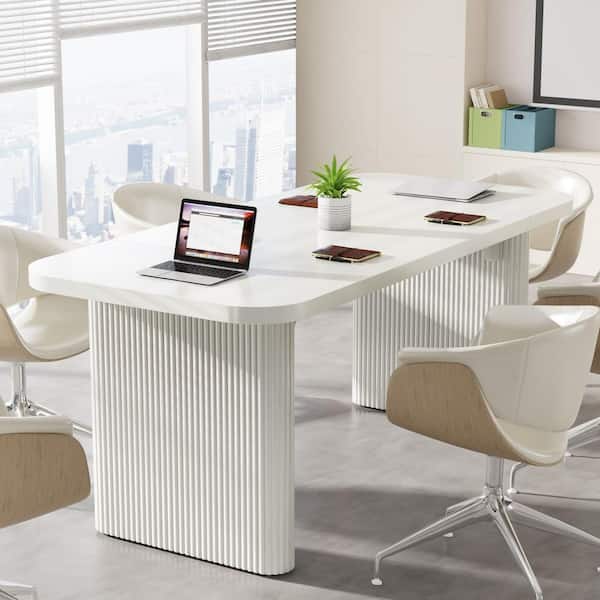 BYBLIGHT Moronia 62 in. Rectangle White Wood Conference Table, Seminar ...
