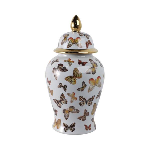 Liv & Skye 18 in. Multi-Colored Ceramic Butterflies Temple Jar 22057-03 ...