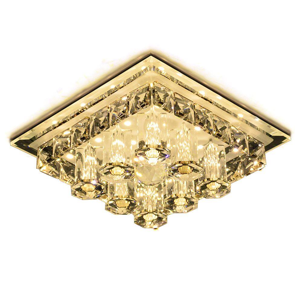 OUKANING 6.89 in. 15-Watt Modern Gold Square K9 Crystal Integrated LED ...