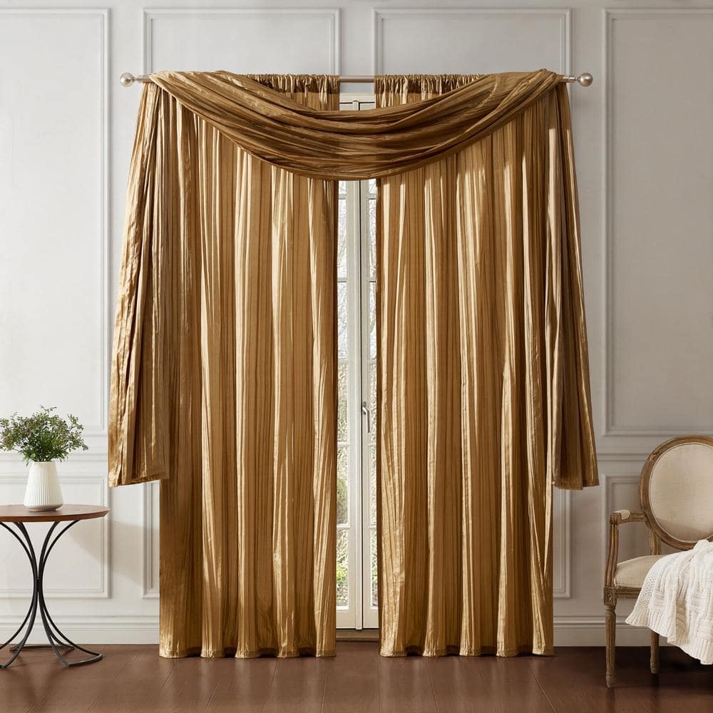 Elrene Athena Gold Faux Silk 52 in. W x 108 in. L Rod Pocket Light ...