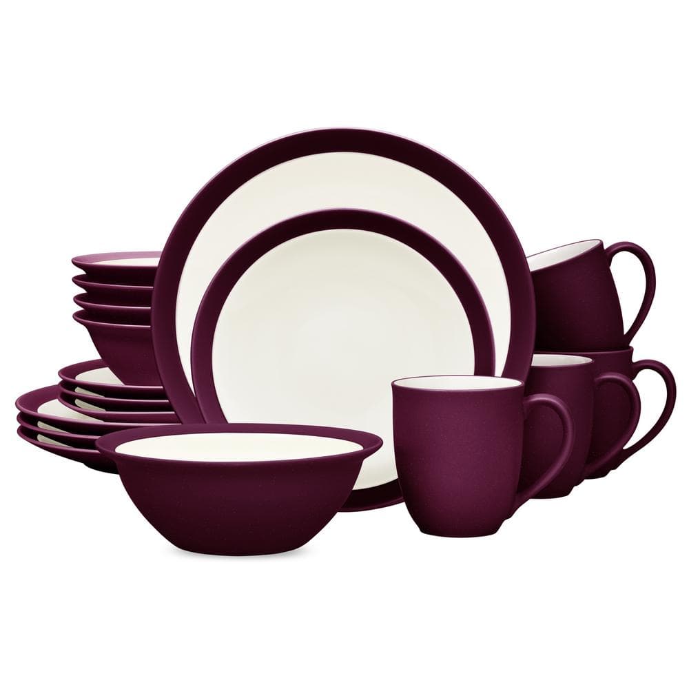 Noritake Colorwave Burgundy 16-Piece Curve (Red) Stoneware Dinnerware ...