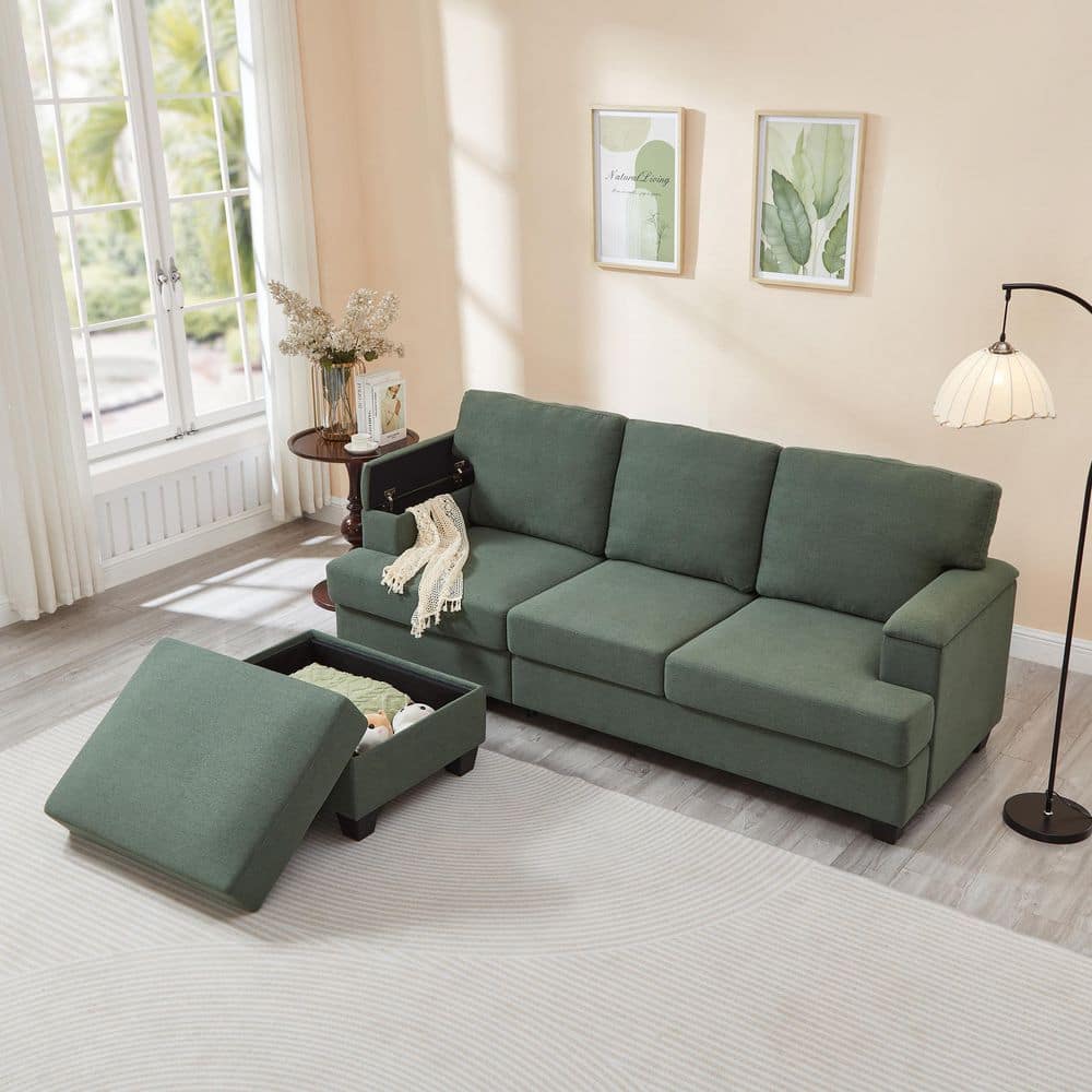 Noble House Vesper Modern 85.83 in. 3-Piece Linen Upholstered Modular ...