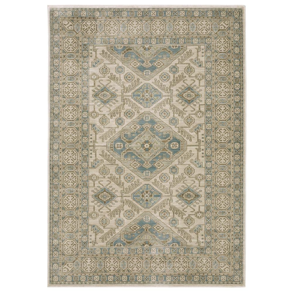 AVERLEY HOME Maco Beige/Blue 6 ft. x 9 ft. Geometric Border Medallion ...