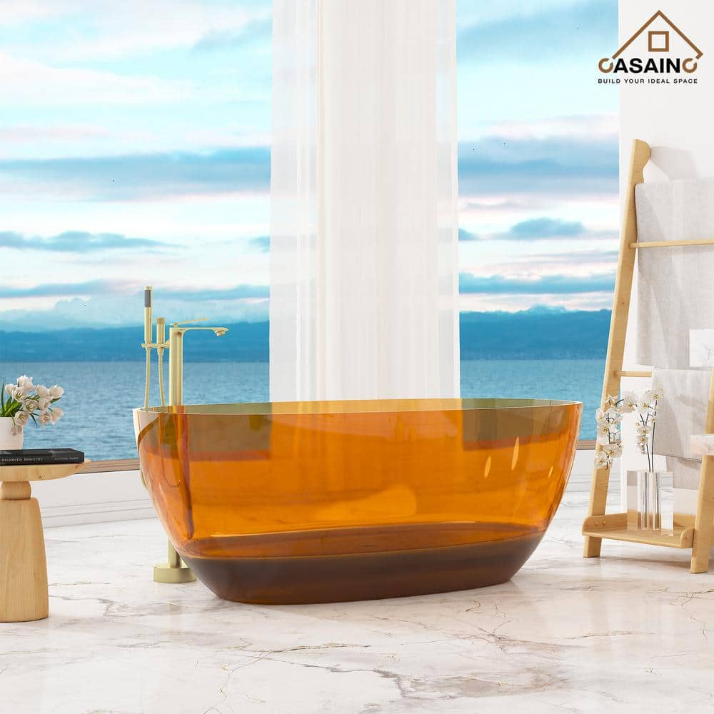 CASAINC 59 in. x 30 in. Freestanding Soaking Resin Bathtub with Center ...