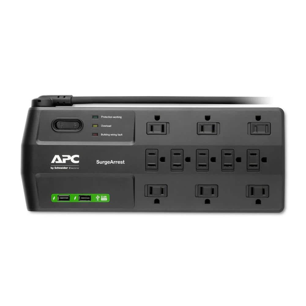 Lukyamzn 11-Outlet Flat Plug Power Strip APC Surge Protector in Black ...