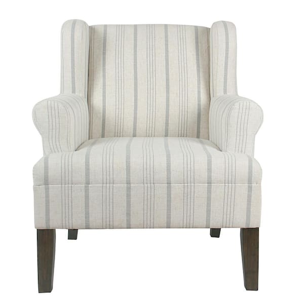 Homepop Striped Dove Grey Poly-Linen Emerson Rolled Arm Accent Chair ...
