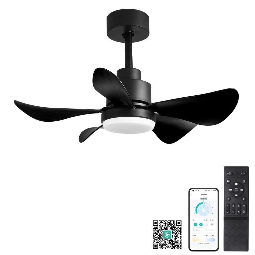 Lasaideal 28 in. Integrated LED Indoor Black Ceiling Fan With Light Kit ...